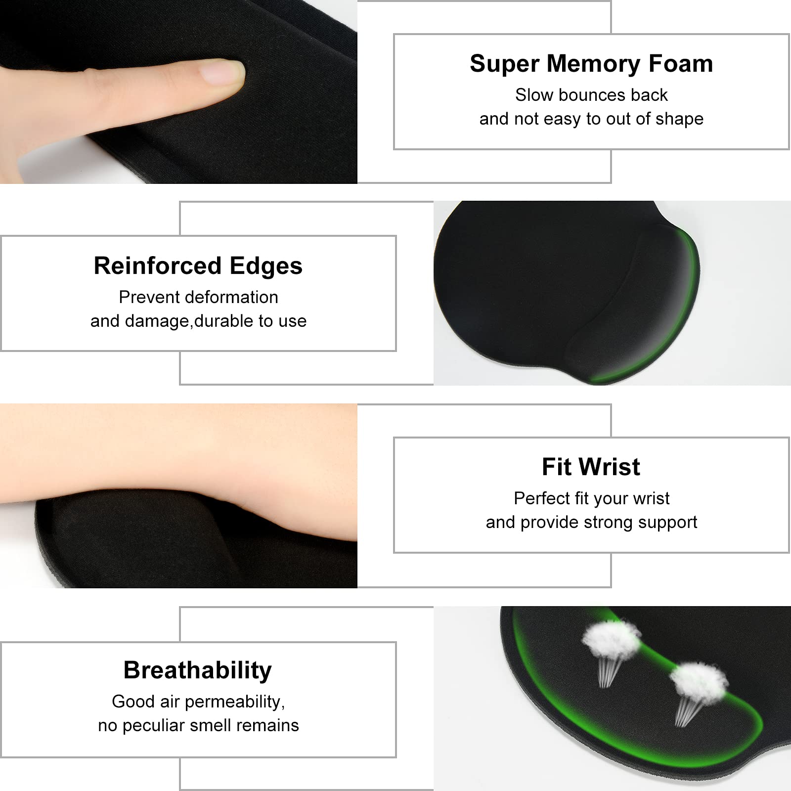 Epoch-Making Keyboard Wrist Rest Mouse Mat Set, Ergonomic Memory Foam Keyboard Gel Wrist Support Mouse Mat with Rubber Base Non Slip for Computer Laptop Working Gaming
