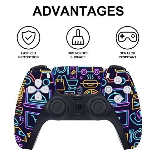 Food Delivery Neon Full Protective Skin Cover Design Wrap Decal Sticker Compatible with PS5 Digital Edition Console and Controller