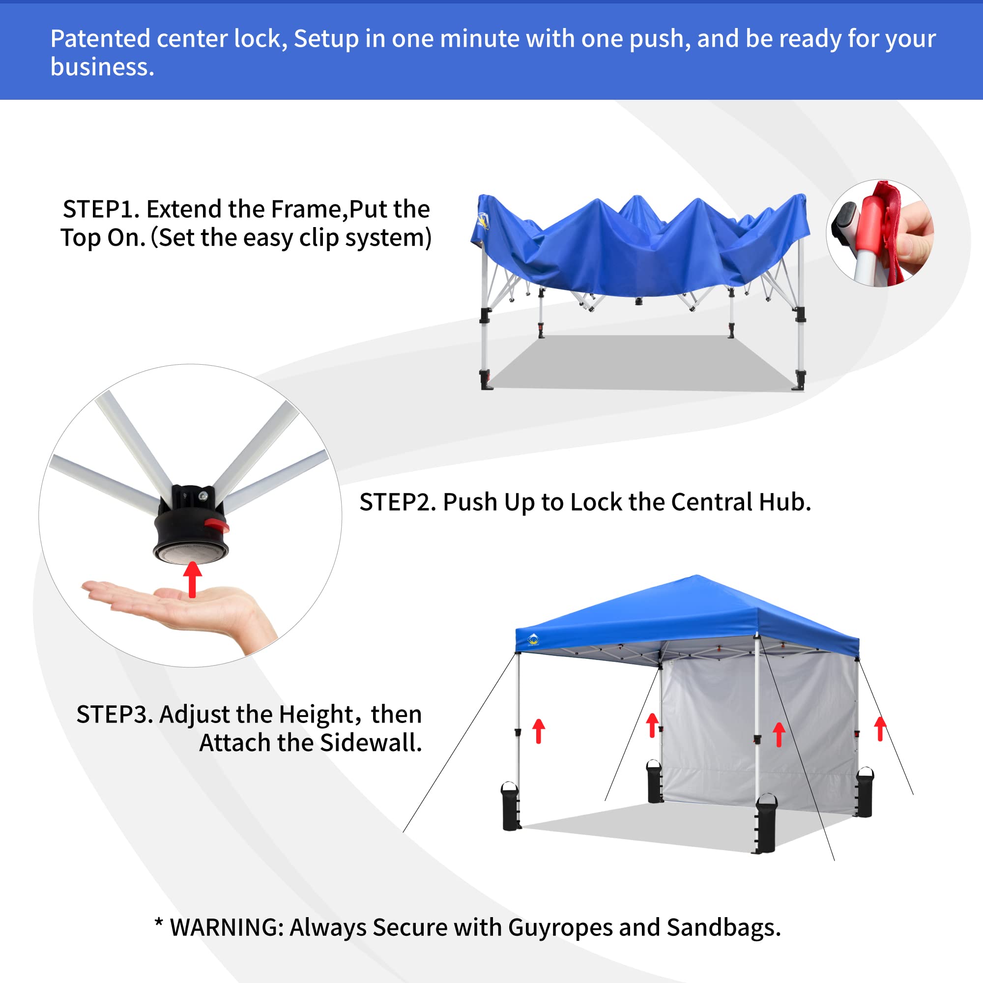 CROWN SHADES Pop Up Canopy Tent 10X10 Commercial Instant Canopy Tent Outdoor (10x10, Blue)