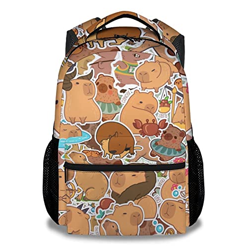 PAKKITOP Capybara Backpack for Girls Boys, 16" Cute Backpack for School, Brown Print Lightweight Bookbag for Students, Gifts for Capybara Lovers