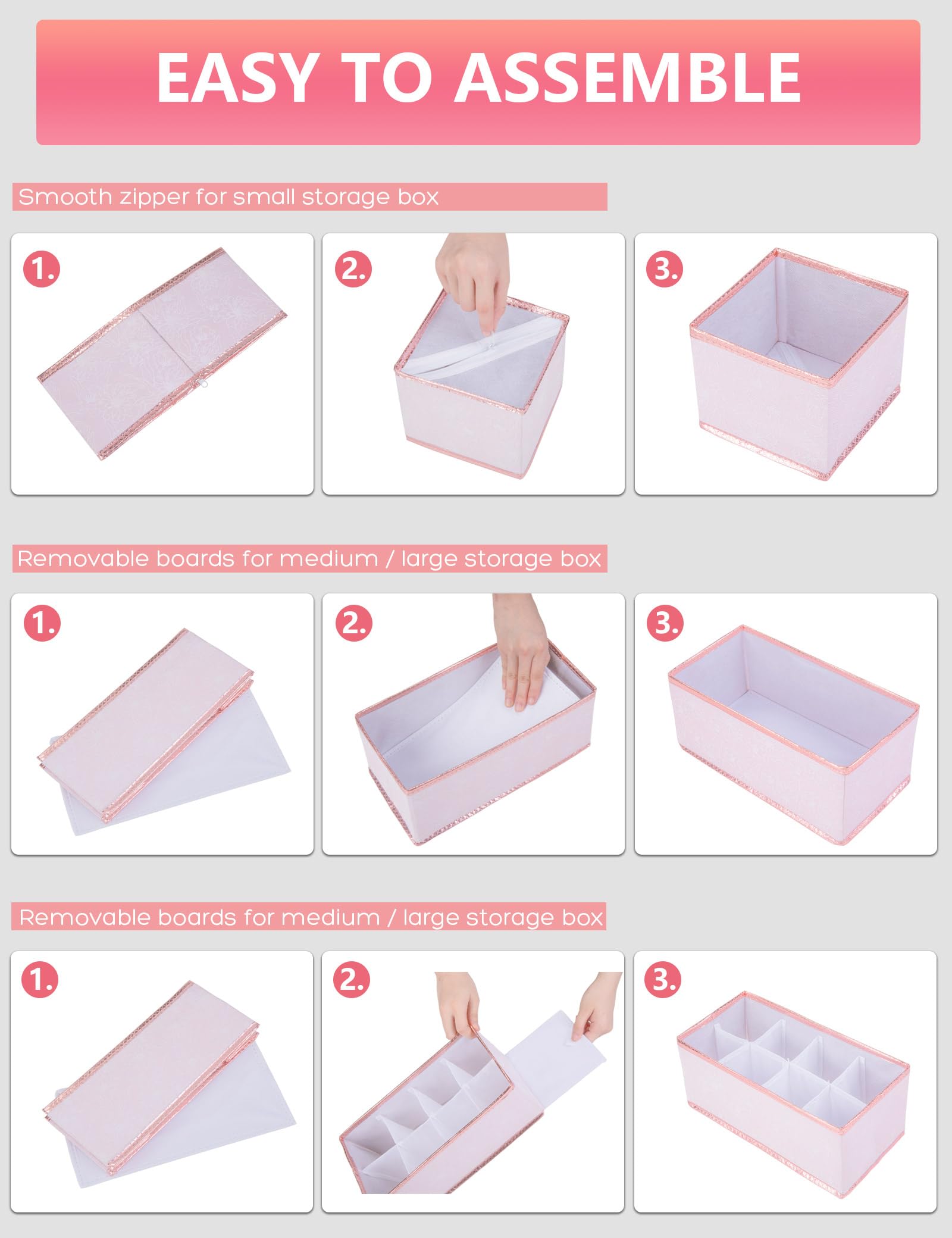 MYTHAUS 12 Pack Drawer Organizers for Clothing - Foldable Collapsible Fabric Closet Organizer and Storage Dresser Drawer Divider, Storage Box for Underwear, Socks, Bra, Ties, Pink