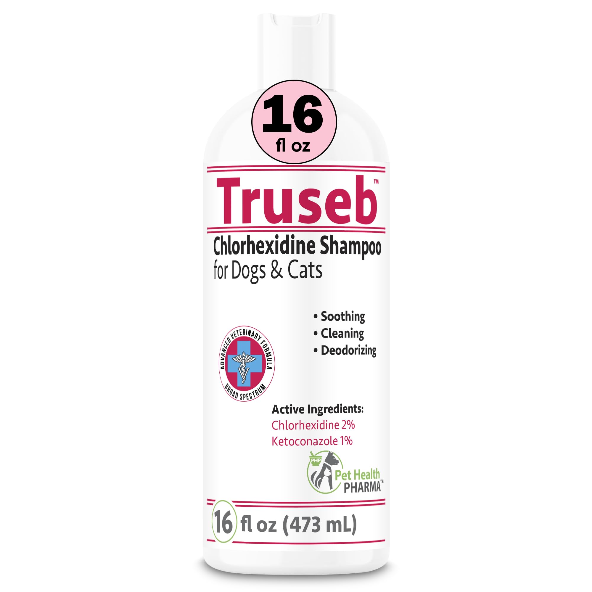 Truseb Chlorhexidine Shampoo Topical Ketoconazole and Chlorhexidine Shampoo for Dogs, Cats & Horses with Aloe Vera Shampoo and Conditioner(USA) (Ketoconazole & Chlorhexidine Shampoo, 16 oz)