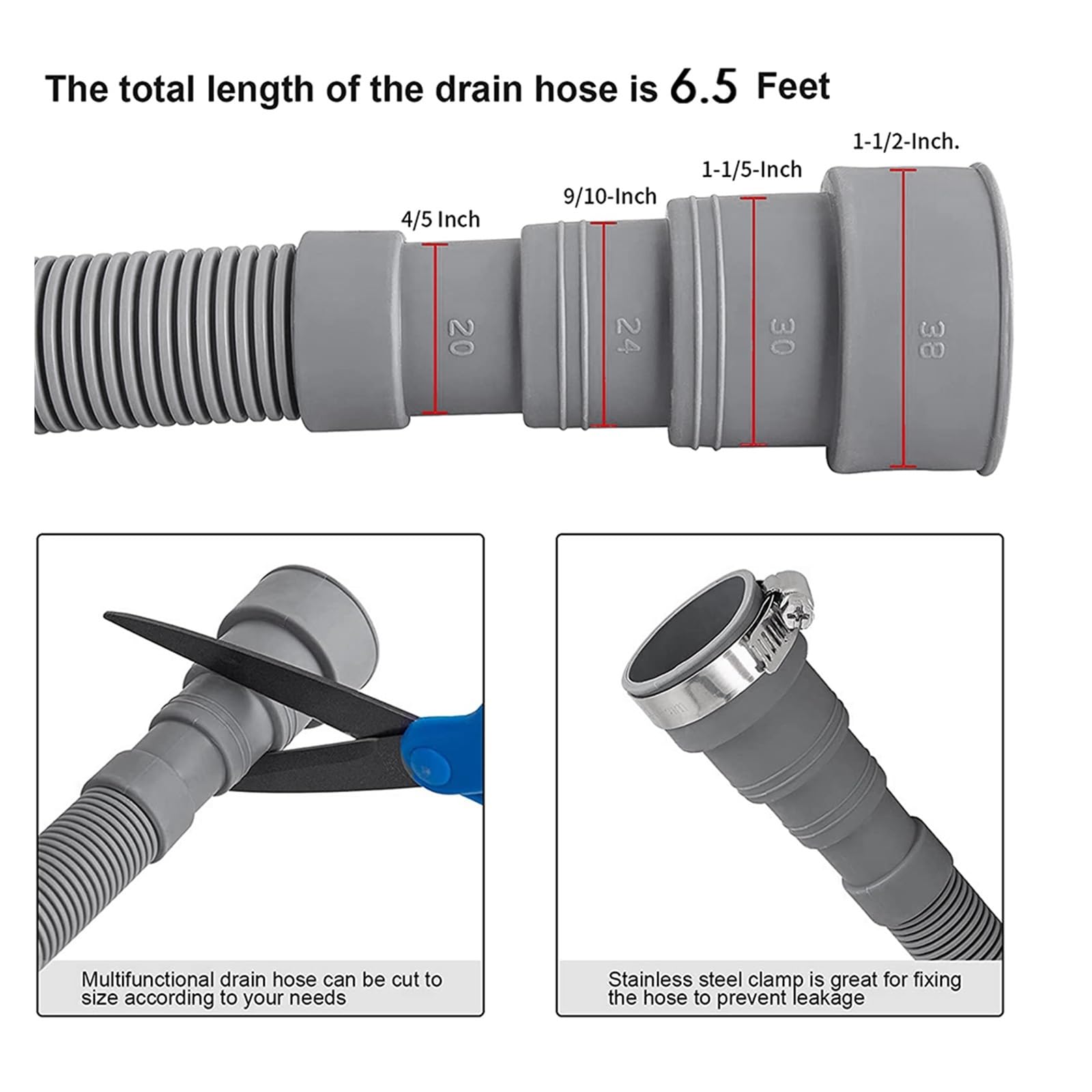 Drain Hose Extension Set Universal Washing Machine Hose 6.5Ft, Include Drain Hoses Hose Clamps