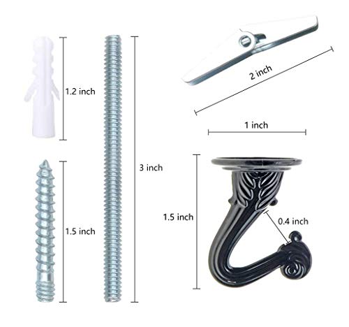 OBSTKUCHEN 8 Sets Swag Ceiling Hooks Heavy Duty Swag Hook with Hardware for Hanging Plants Ceiling Installation Cavity Wall Fixing (Black)