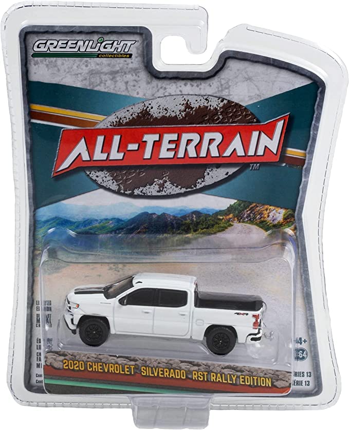 Greenlight 1:64 All-Terrain Series 13 - 2020 Chevrole Silverado RST Rally Edition - Summit White with Black Stripes 35230-E [Shipping from Canada]