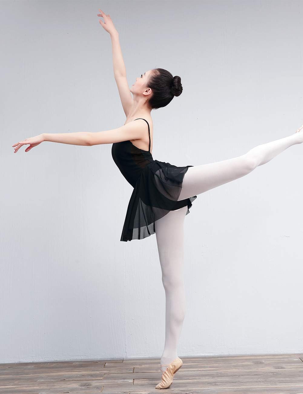 Daydance Black Women's Ballet Leotards Skirted Dance Costumes for Ballerina