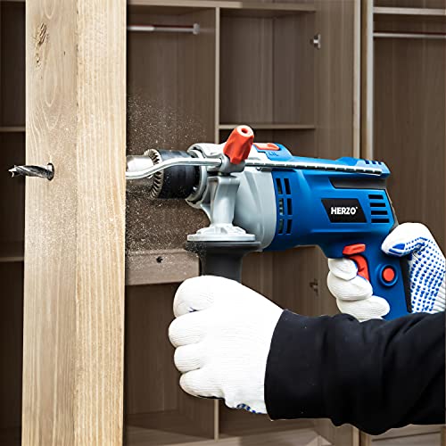 Hammer Drill HERZO Corded Impact Drill 7 Amp 1/2 Inch 2700 RPM,360° Rotatable Handle for Wood,Plastic,Steel