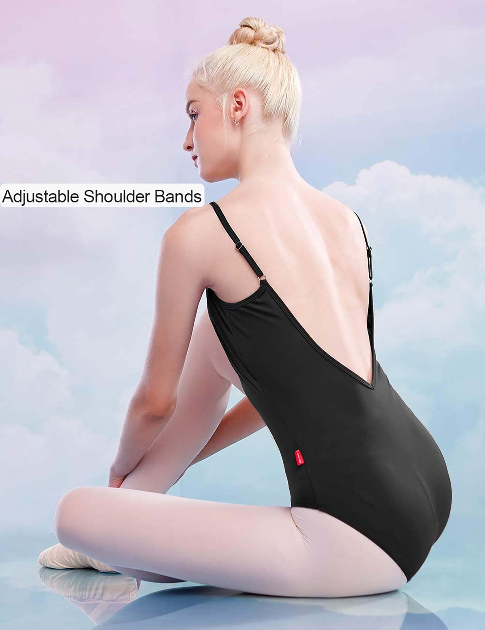 Daydance Camisole Black Teen Girls Ballet Leotards Spandex Dance Bodysuit with Adjustable Straps