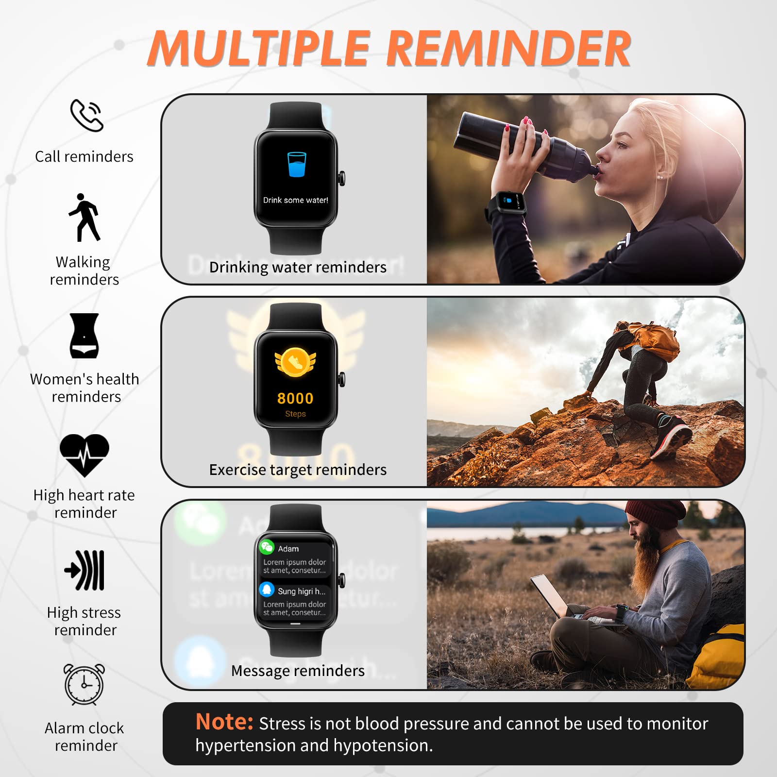 Hpory Smart Watch for Women and Men - Fitness & Activity Tracker Smartwatch for iOS or Android - Water Resistant Bluetooth Touch Screen Sports Watch(Black,1.5inch,2 Charging Cable)