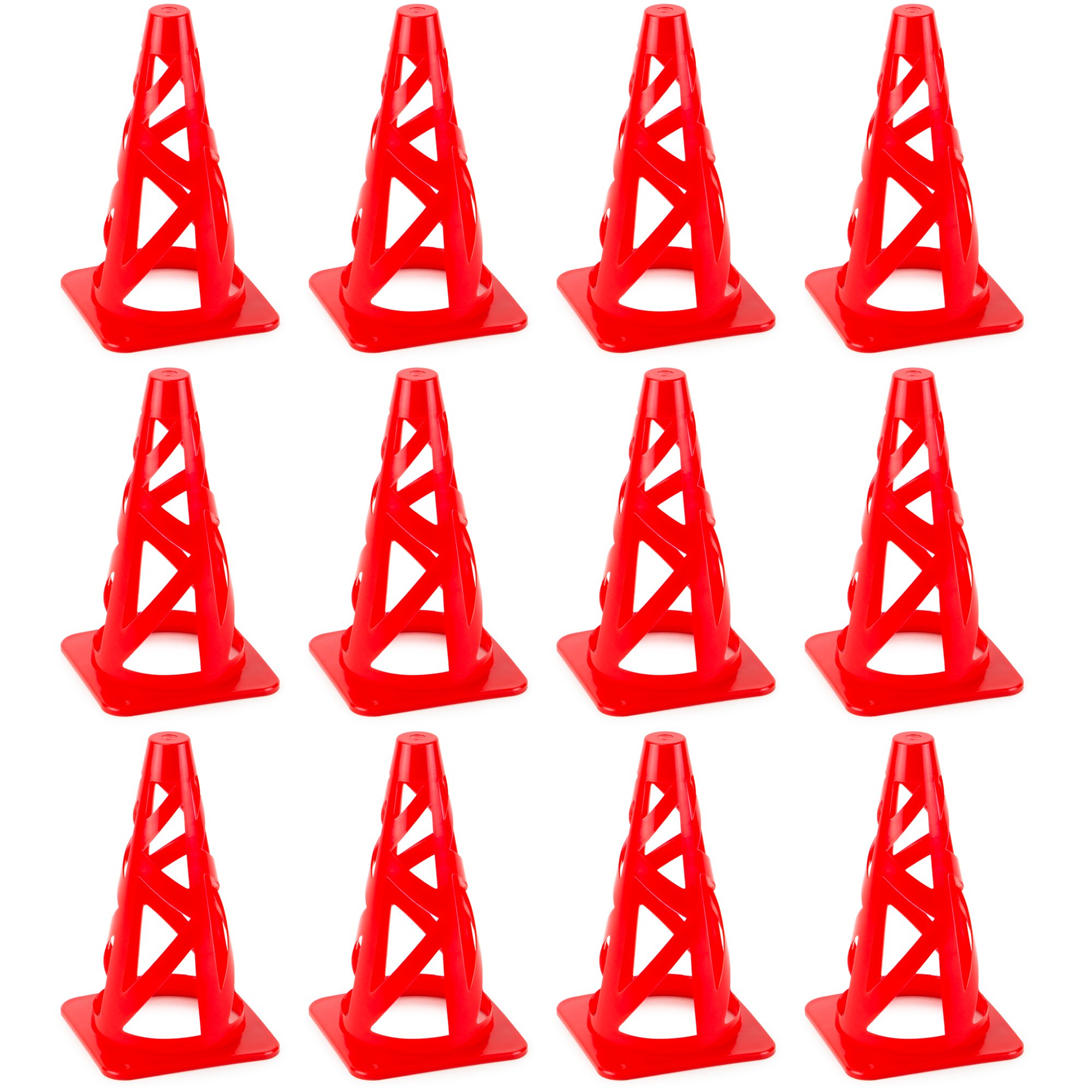 Crown Sporting Goods Red 9" Collapsible High Hat Sport Cone Markers for Indoor/Outdoor Agility Training - 12 Pack