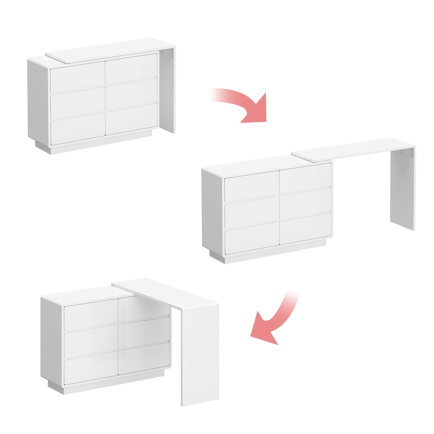 ECACAD 2 in 1 Vanity Desk, 47.2" L Vanity Table with L-Shaped Desk & Double Dresser, Versatile Makeup Vanity Dressing Table Computer Desk with Round Corners for Bedroom, Home Office, White