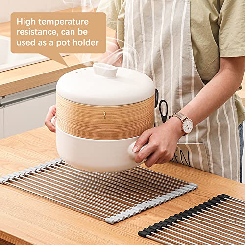 MGahyi Roll Up Dish Drying Rack, Over The Sink Drying Rack, Multipurpose 304 Stainless Steel Silicone Wrapped Steel Roll-Up , Folding Dish Rack for Kitchen Sink (Gray, 17.3" x 10.2")