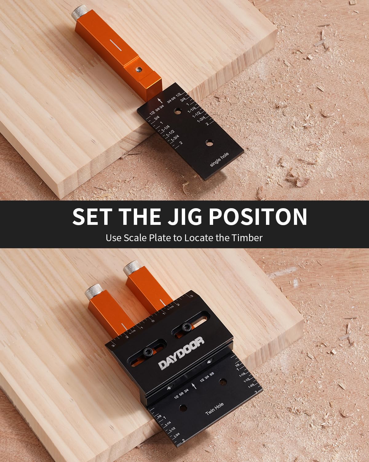 DAYDOOR Pocket Hole Jig Kit, Aluminum Pocket Screw Jig with Removable Jigs, Professional Pocket Hole Drill Guide for DIY Carpentry Projects Orange XC025