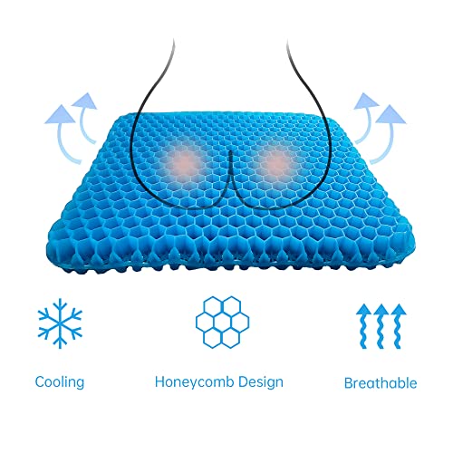 Large Office Chair Cushion Seat Cushions, Cooling Car Wheelchair Bleacher Computer Chair Pad, Gel Seat Cushion for Long Sitting, Coccyx Hip Sciatica Tailbone Lower Back Pain Sore Relief (17"×17")