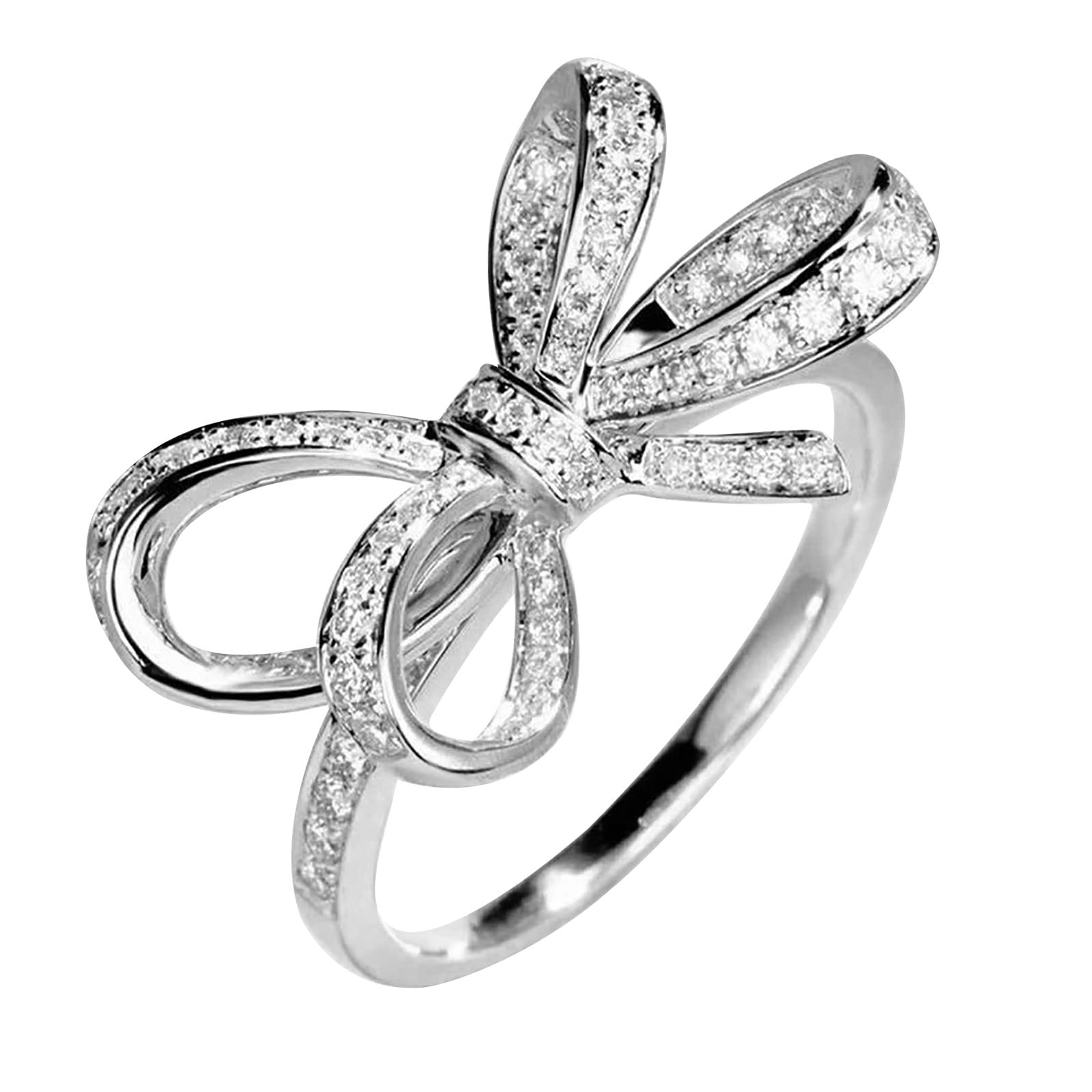 Fashion Womenās Full Diamond Bow Ring Engagement Ring Jewelry Gifts Skinny Rings for Women (Silver, 10)