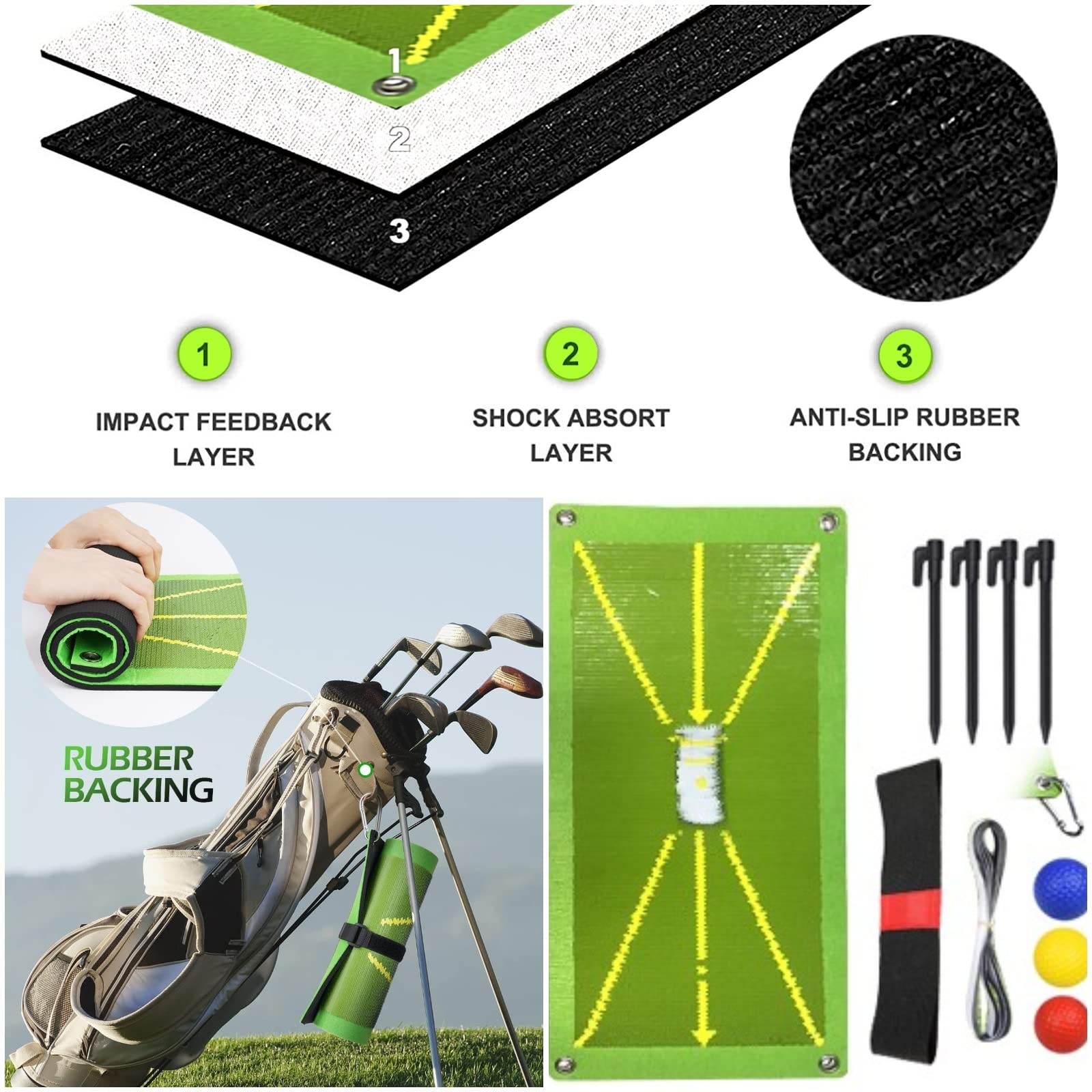 Golf Training Mat for Swing Detection Batting,Golf Mat That Shows Swing Path, Path Feedback Golf Practice Mats. Lndoor and Outdoor Golf Batting Mat, Advanced Golf Auxiliary Equipment (Batting pad A-6)