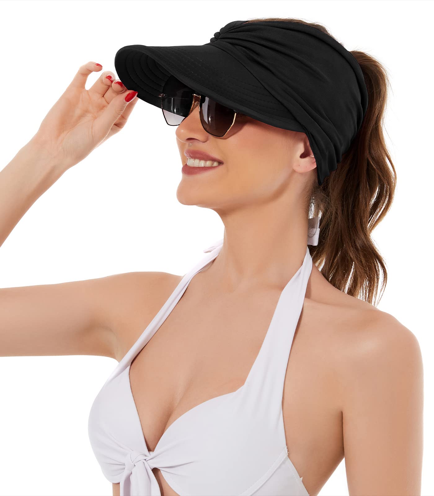 Durio Sun Hats for Women UV Protection Wide Brim Sun Visor Hats for Women Packable Summer Beach Hats Black