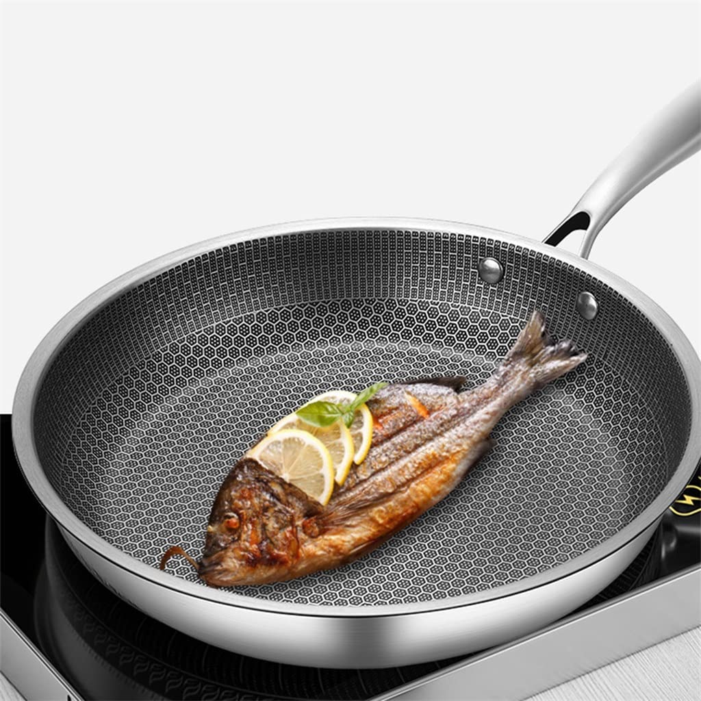 DHTDVD Stainless Steel Wok Thick Honeycomb Handmade Frying Pan Non-Stick Non Rusting Gas/Induction Cooker Pan (Color : D, Size : 28cm)