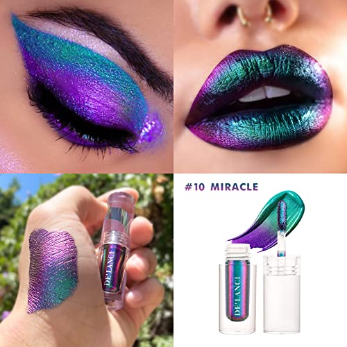 DE'LANCI Metallic Liquid Eyeshadow Chameleon, Intense Duochrome Shifting Eyeshadow Shimmer, Long-lasting With No Crease, Sparkly Highly Pigment Eyeshadow Halloween Makeup, 1.6g (#10 MIRACLE)