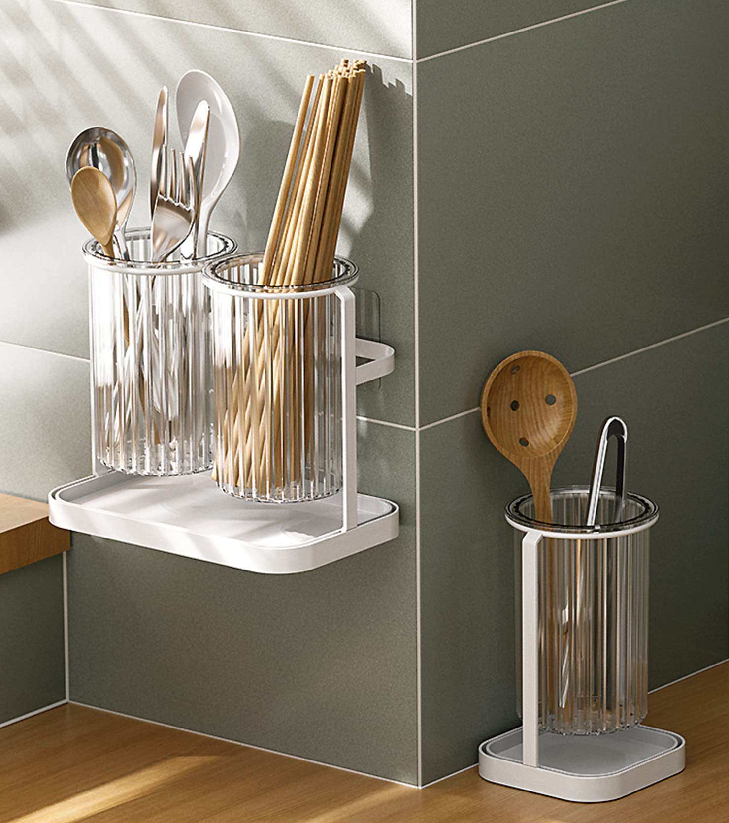EVERQUEIN Flatware Organizers Clear Plastic Utensil Holder for Kitchen, Keep Your Cutlery Organized and Easily Accessible, Suitable for Organizing Spurtles,Spoons,Spatulas