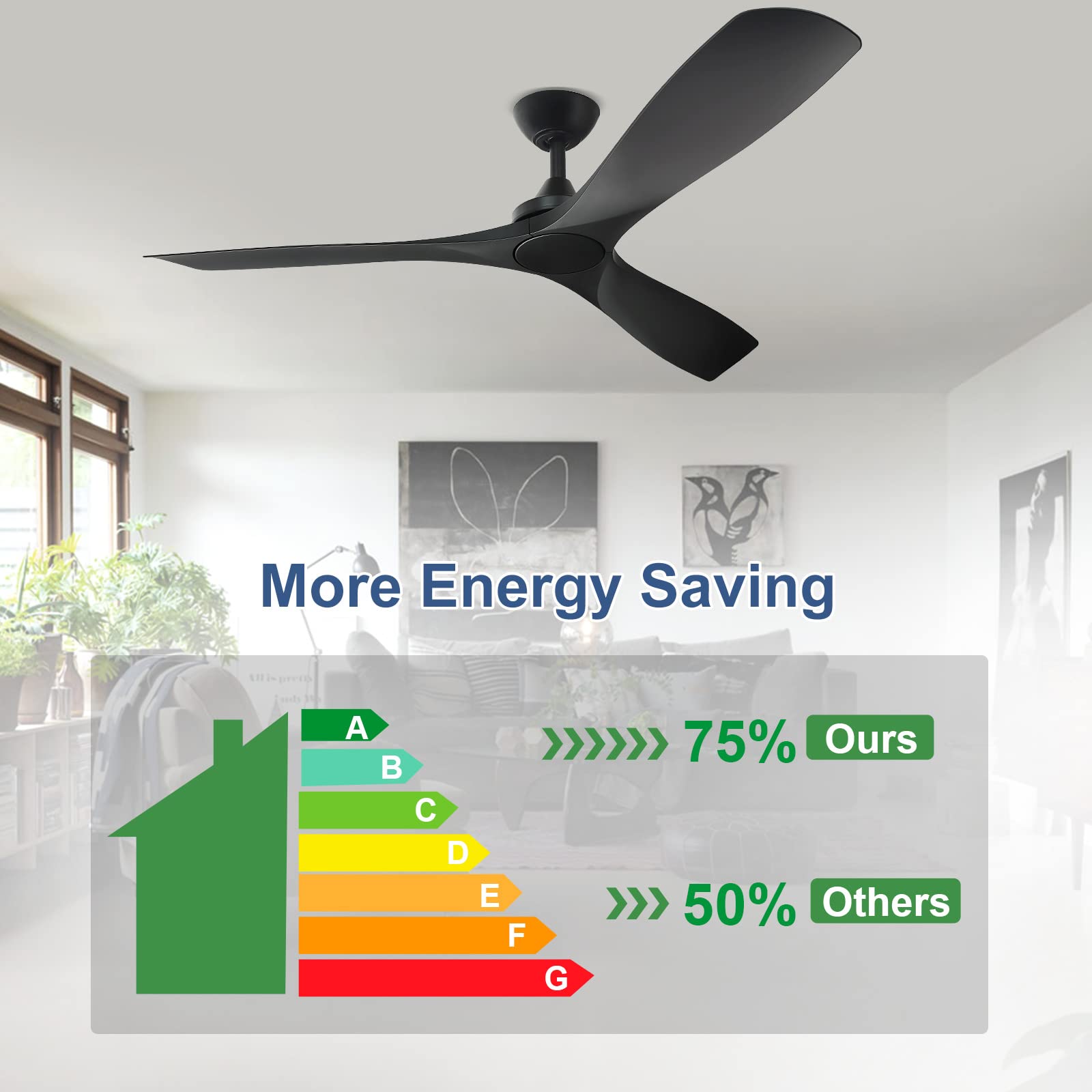 DIGLED 60 Inch Ceiling Fan No Light, Walnut Rustic Ceiling Fan without Light with 3 Blades Noiseless Reversible Motor for Indoor Living Room, Kitchen, Farmhouse, Outdoor Covered Potios, No Light
