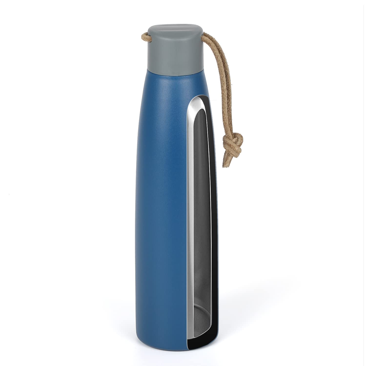 Dusgut Water Bottle, 18 oz Vacuum Insulated, Stainless Steel with Strap Cap, Navy Blue