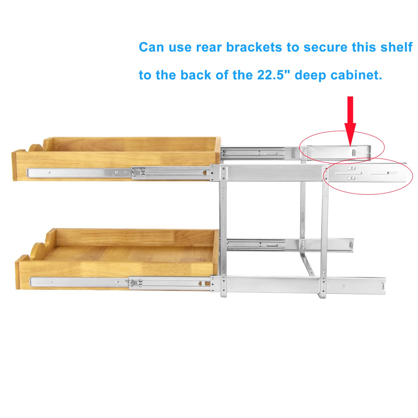 DINDON 2 Tier Wood Pull Out Cabinet Organizer (17" W x 18" D) Heavy-Duty Metal Sliding Drawer Shelf, Two Tier Pull Out Shelves for Kitchen Cabinets, Pantry, Bathroom…
