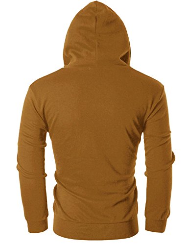 Ohoo Mens Slim Fit Lightweight Zip Up Hoodie with Pockets Long Sleeve Full-Zip Hooded Sweatshirt/DCF002-CAMEL-M