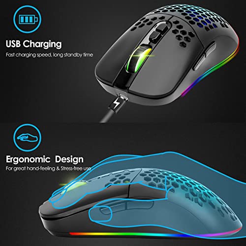 GreenPoster Computer Mice for Laptop Mouse Gaming Pointing Device Wireless 2.4G Bluetooth Luminescent for Games 6 Keys Lights Can Be Turned Off,Black,129x66x39mm