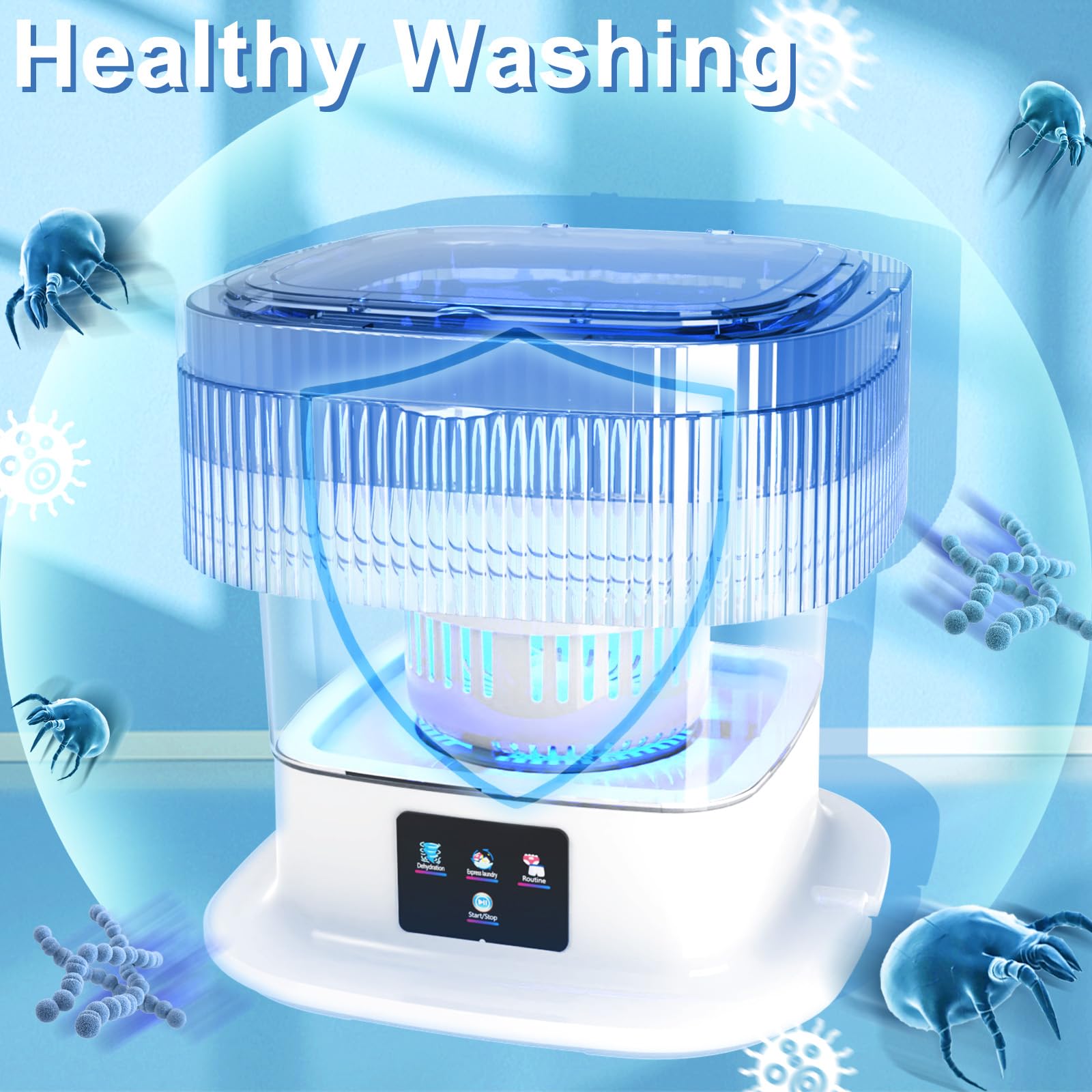 Mini Washing Machine, 10L Portable Washer and Dryer Foldable Washer Machine, Small Washer, Bucket Laundry Machine with Deep Cleaning for Baby Clothe, Underwear, Socks, RV, Grey