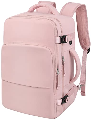 Large Travel Backpack (2 Pieces Pink & Pink) as Person Item Flight Approved, 35L or 40L Carry On Backpack, 16 Inch or 17 Inch Laptop Backpack, Waterproof Backpack, Durable College Bookbag, Hiking Bag