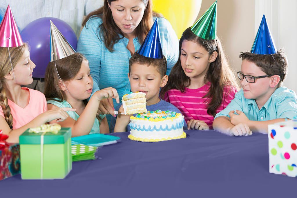 Exquisite 54 Inch X 100 Feet Navy Plastic Table Cover Roll in A Cut - to - Size Box with Convenient Slide Cutter. Cuts Up to 12 Rectangle 8 Feet Plastic Disposable Tablecloths