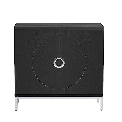 HZXINKEDZSW Simple Accent Storage Sideboard with Metal Leg Frame,Solid Wood Cabinet with 2 Doors and Adjustable Shelves for Living Room,Entryway,Dining Room,Easy Assembly (Black+34''L-06)