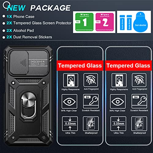 LeYi for Samsung Galaxy A32 5G Case: A32 5G Case with Slide Camera Cover + [2 Packs] Tempered Glass Screen Protector, 360 Full Body Military-Grade Case with Kickstand for A32 5G[Not Fit 4G], Black