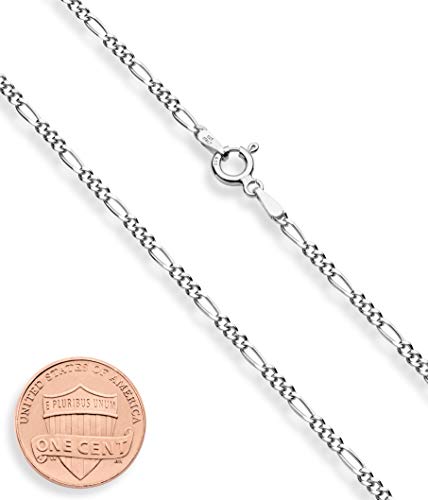 Miabella Solid 925 Sterling Silver Italian 2.3mm Diamond-Cut Figaro Link Chain Necklace for Women Men, Made in Italy (Length 20 Inches)