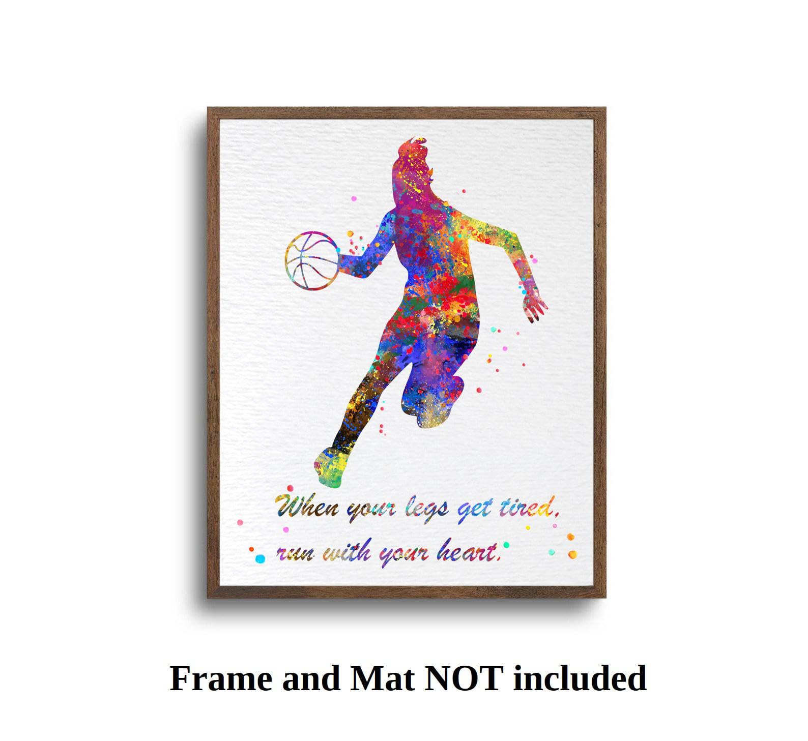 Dignovel Studios 8X10 Unframed Basketball Girl When Your Legs Get Tired Motivational Watercolor Art Print Poster Housewarming Wall Giclee Office Home Decor DN521