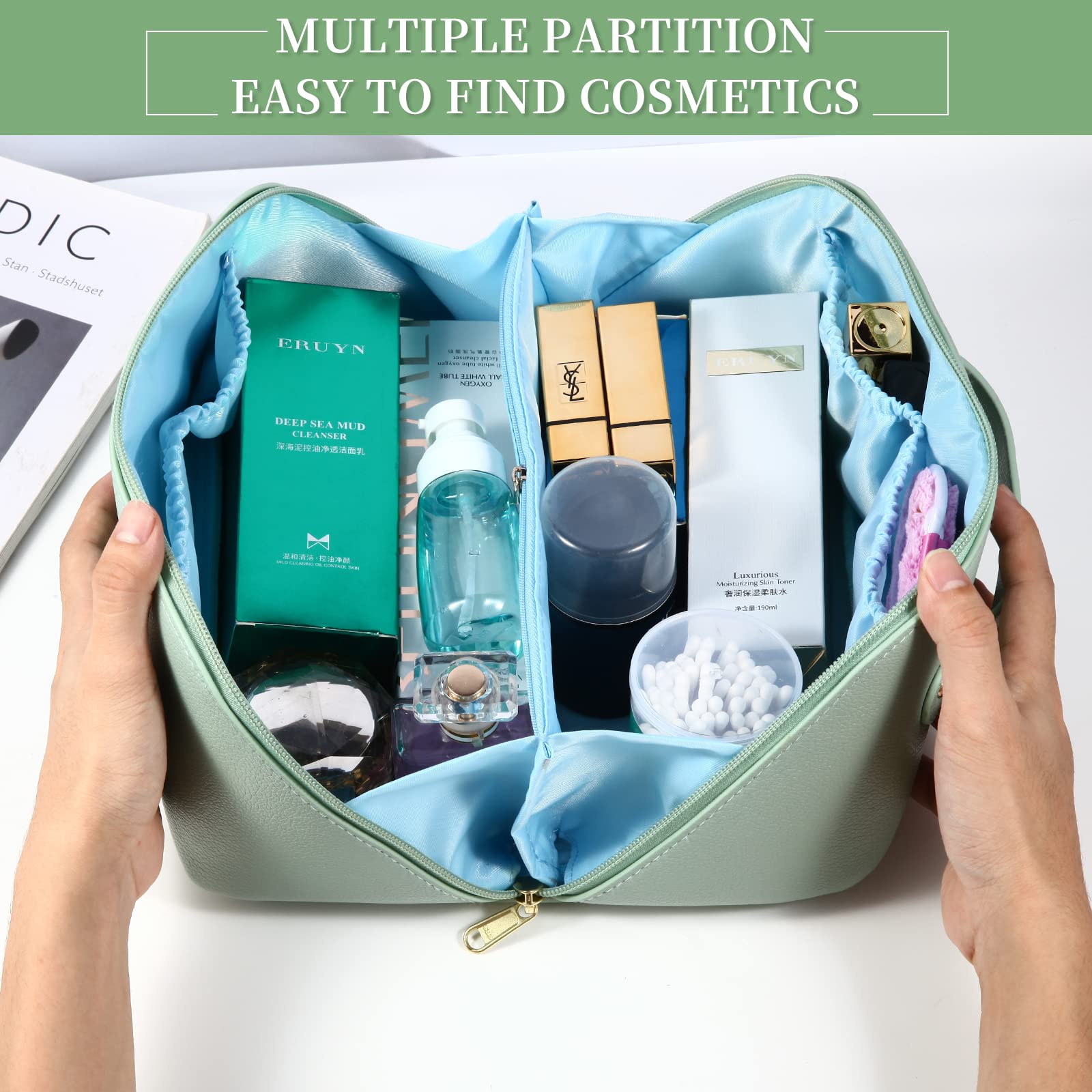 Hetchia Large capacity travel cosmetic bag,Makeup bag,Cosmetic bag,Travel makeup bag,Cosmetic bags for women,(green)