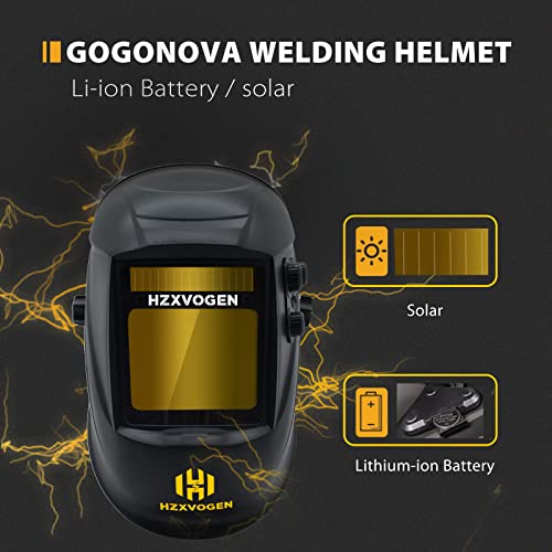 HZXVOGEN Auto Darkening Welding Helmet - 3.94”×3.82” Large Viewing Welding Hood True Color Solar/Battery Powered Welder Mask, 4 Arc Sensor Wide Adjustable Shade DIN 5-9/9-13 for SMAW, MIG, TIG, GTAW
