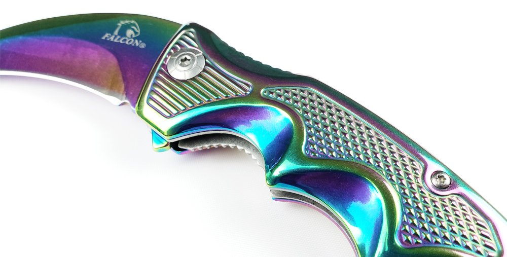 Full Metal CSGO Karambit Claw Folding Pocket Knife, Tactical Knife. For Gift, Collection, EDC (RAINBOW)