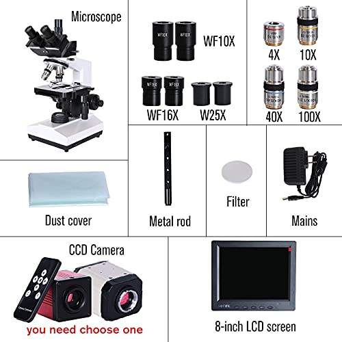 DINGZZ Professional Lab Biological trinocular Microscope Zoom 2500X + USB Electronic Digital CCD Camera + 8-inch LCD