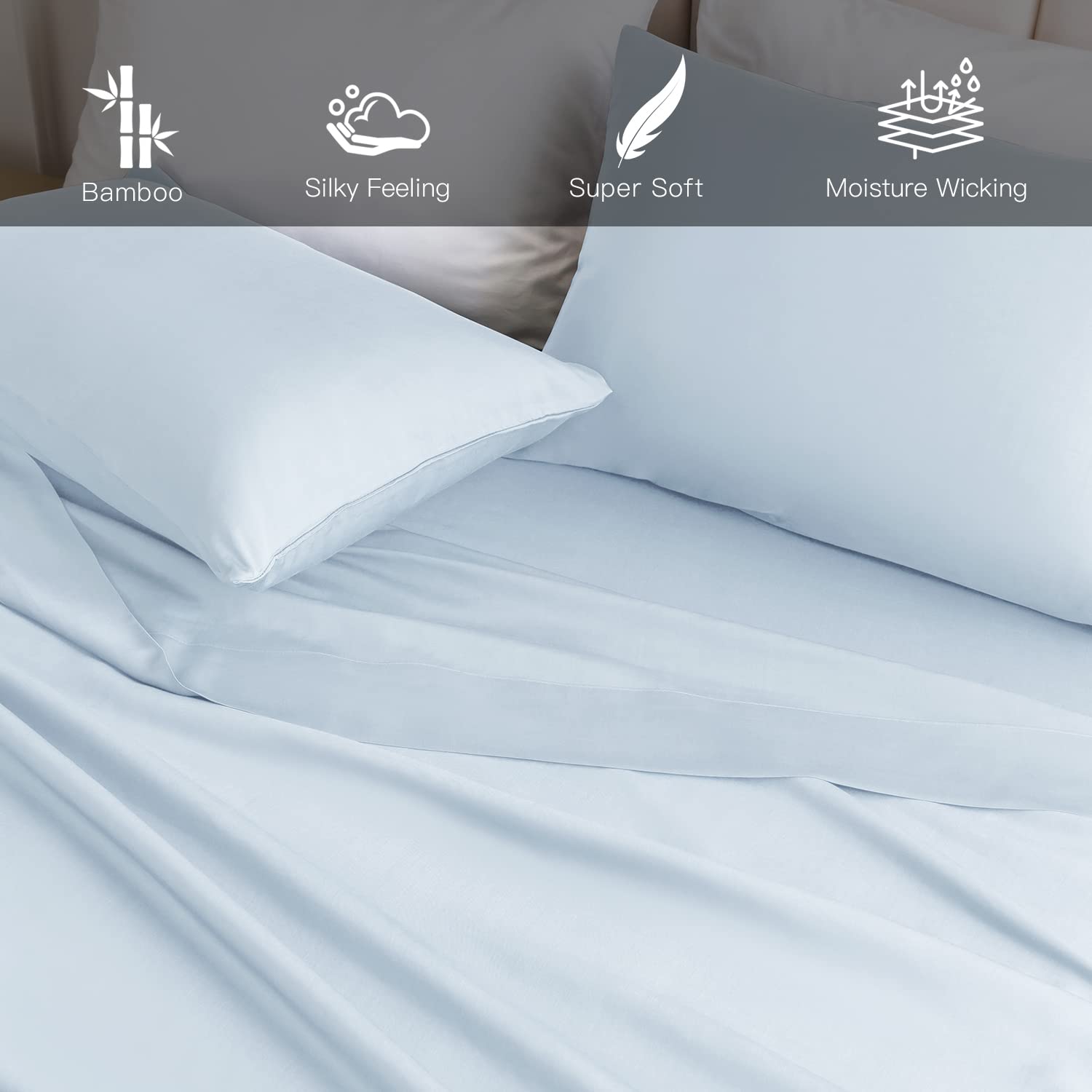 HENGWEI Bed Sheets Full Size, Viscose Sheets Set for Bed, Summer Cooling Bed Sheets, Silky Soft Breathable 4 Piece with 17" Deep Pocket Luxury Silky Feel Hotel Bedding, Baby Blue