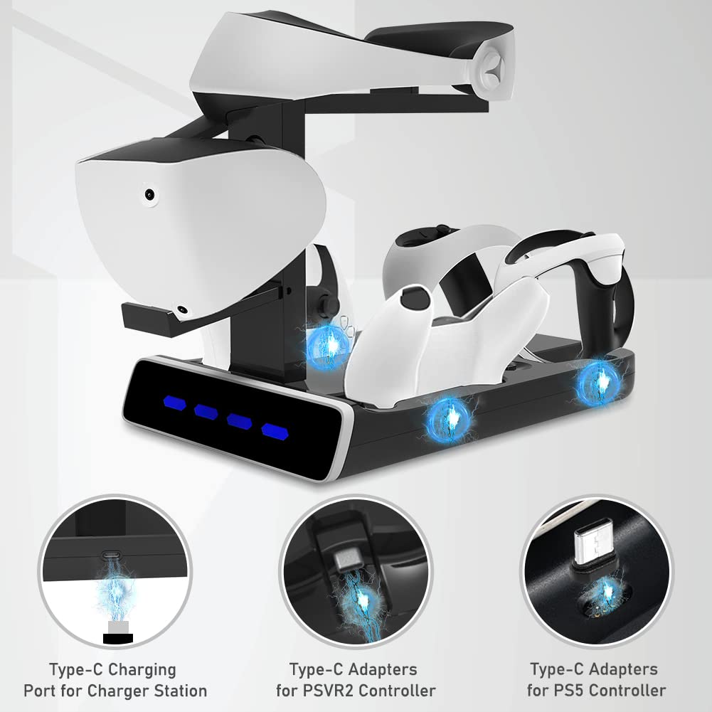 Jhua PS5 Controller Charger Station PS5 Stand 4 Charging Station for PlayStation VR2 and PS5 Controller Charging Dock Station with VR Headset Display Stand, LED Indicators
