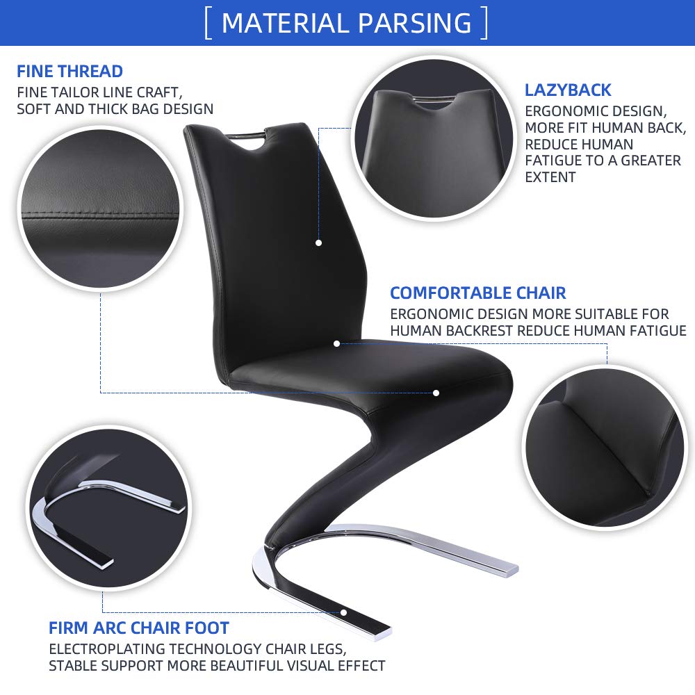 Dining Chairs Set of 2, Modern Simple Kitchen & Dining Room Chairs with Comfortable Ergonomics Back Faux Leather Chair and Carbon Metal Chair Legs