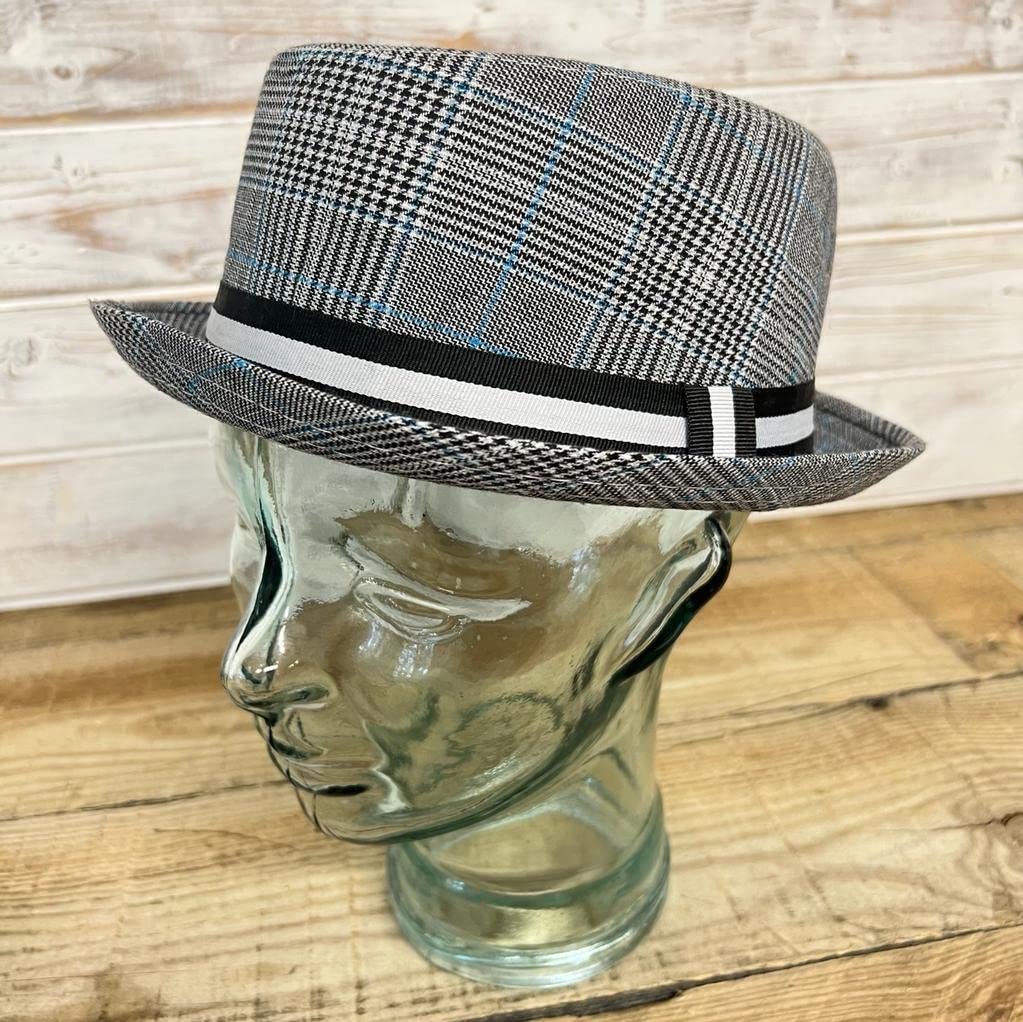 Grey Rude Boy Ska Pork Pie Hat with Contrasting Ribbon Band Detail| Size L/XL Approx. 59cm / 60cm | US Size 7 ½ | 100% Polyester | Unisex Pork Pie hat | Fedora Trilby Pork Pie Style