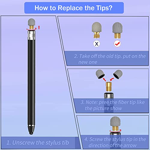 Stylus Pens for Touch Screens (5 Pcs), CPKEON Capacitive Stylus 2 in 1 Precision Stylus Pens with 6 Extra Replaceable Tips for iPad iPhone Tablets Samsung Galaxy All Universal Touch Screen Devices