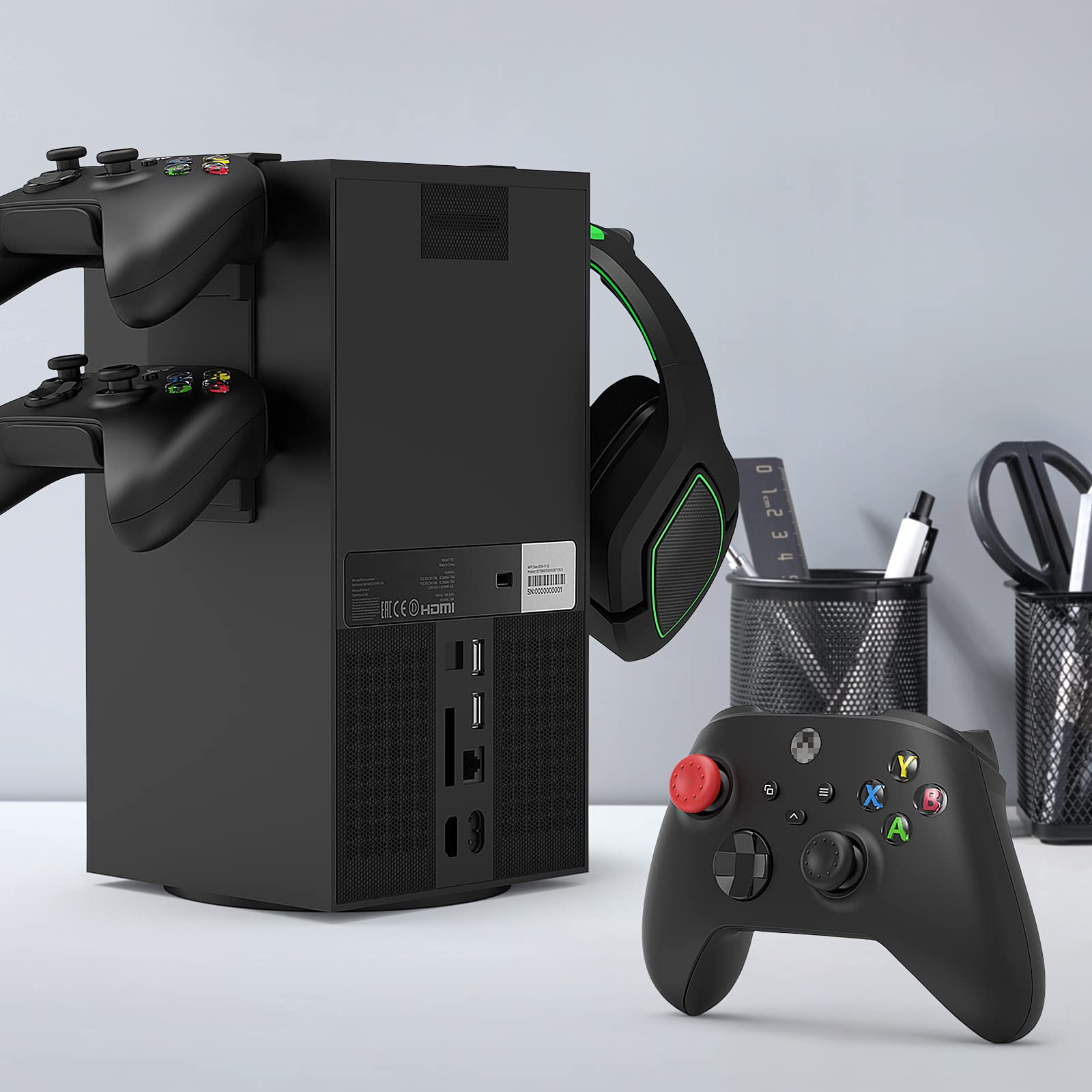 Dust Filter for Xbox Series X with Controller & Headphone Holder Stand, Top Case Dust Proof Cover Set with 2 Headset Mount Stand Holder for Xbox Series X Console