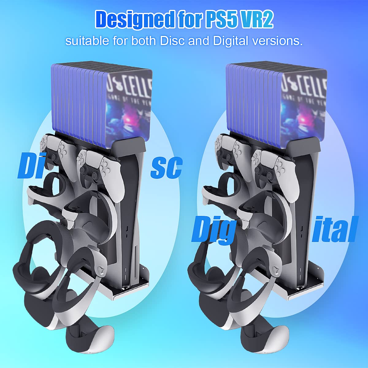 Jhua PS5 Wall Mount for Playstation 5 Wall Mount Sturdy Steel Wall Shelf for Playstation 5 Disc and Digital Edition 8-in-1 PS5 Wall Bracket Controller Holder Headphone Hanger Game Discs Storage Stand