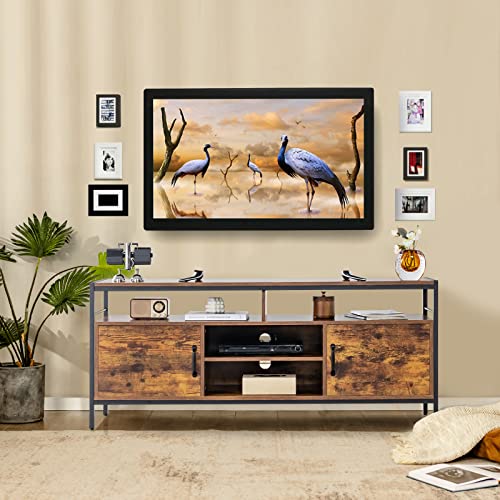 Tangkula TV Stand for TVs up to 65”, 58” TV Console Table w/Side Cabinets & Adjustable Shelf, Entertainment Center Media Console w/Cable Manage Holes, TV Storage Cabinet for Living Room (Rustic Brown)