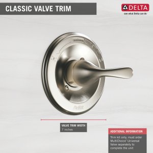 Delta Faucet Classic 13 Series Single-Function Shower Valve Trim Kit, Shower Handle, Valve Trim Kit Brushed Nickel, Delta Shower Trim Kit, Stainless T13020-SS (Valve Not Included)