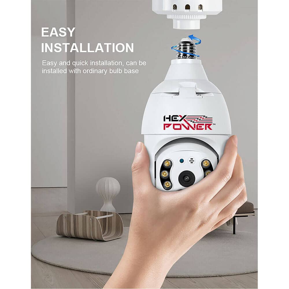 HEX 6645 5MP Bulb Indoor Outdoor WiFi Camera Water Proof, 360 Degree PTZ Panoramic IP Camera, 2.4GHz 1080P Smart Home Surveillance Cam with Auto Motion Detection Alarm Night Vision Two Way Talk E27